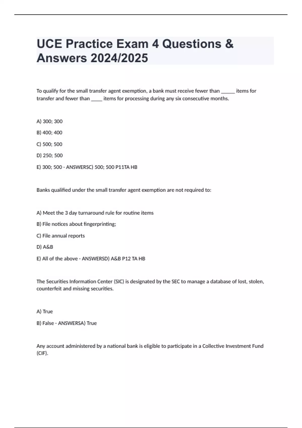 UCE Practice Exam 4 Questions & Answers 2024/2025 - UCE Practice ...