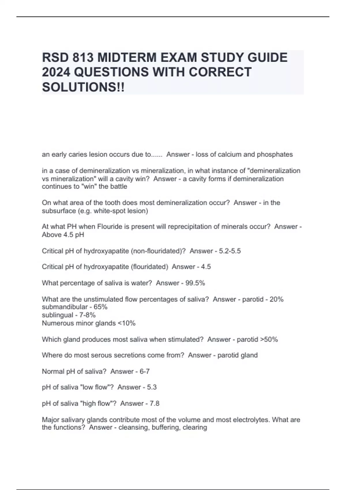 RSD 813 MIDTERM EXAM STUDY GUIDE (Highlighted Items) 2024 QUESTIONS WITH CORRECT SOLUTIONS ...