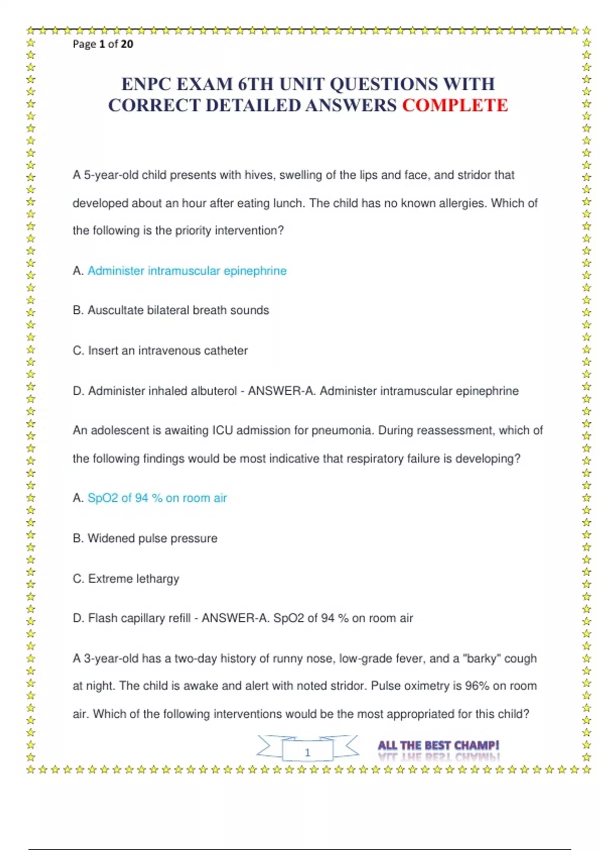 ENPC EXAM 6TH UNIT QUESTIONS WITH CORRECT DETAILED ANSWERS COMPLETE - ENPC - Stuvia FR