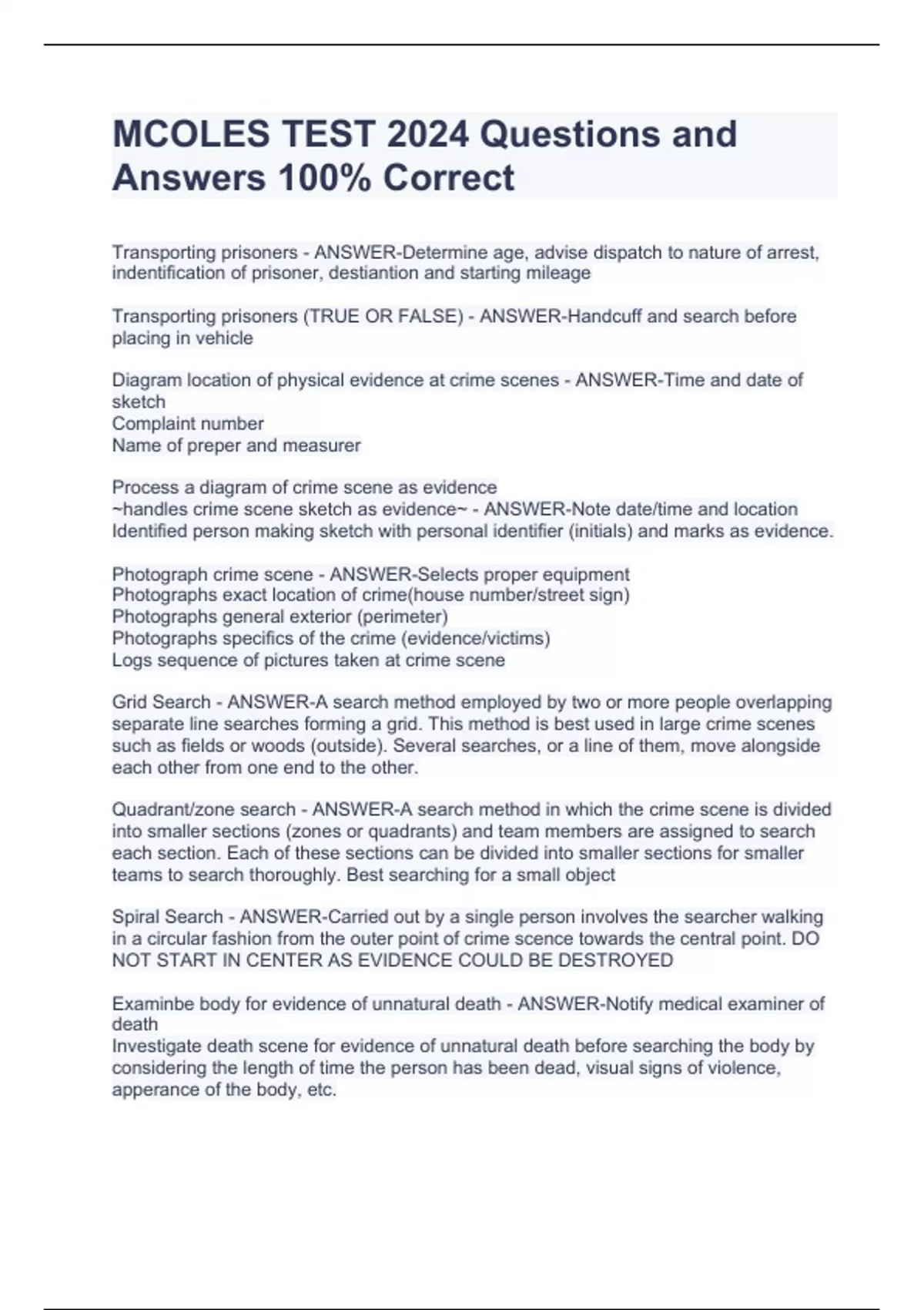 MCOLES TEST 2024 Questions and Answers 100% Correct - MCOLES - Stuvia US