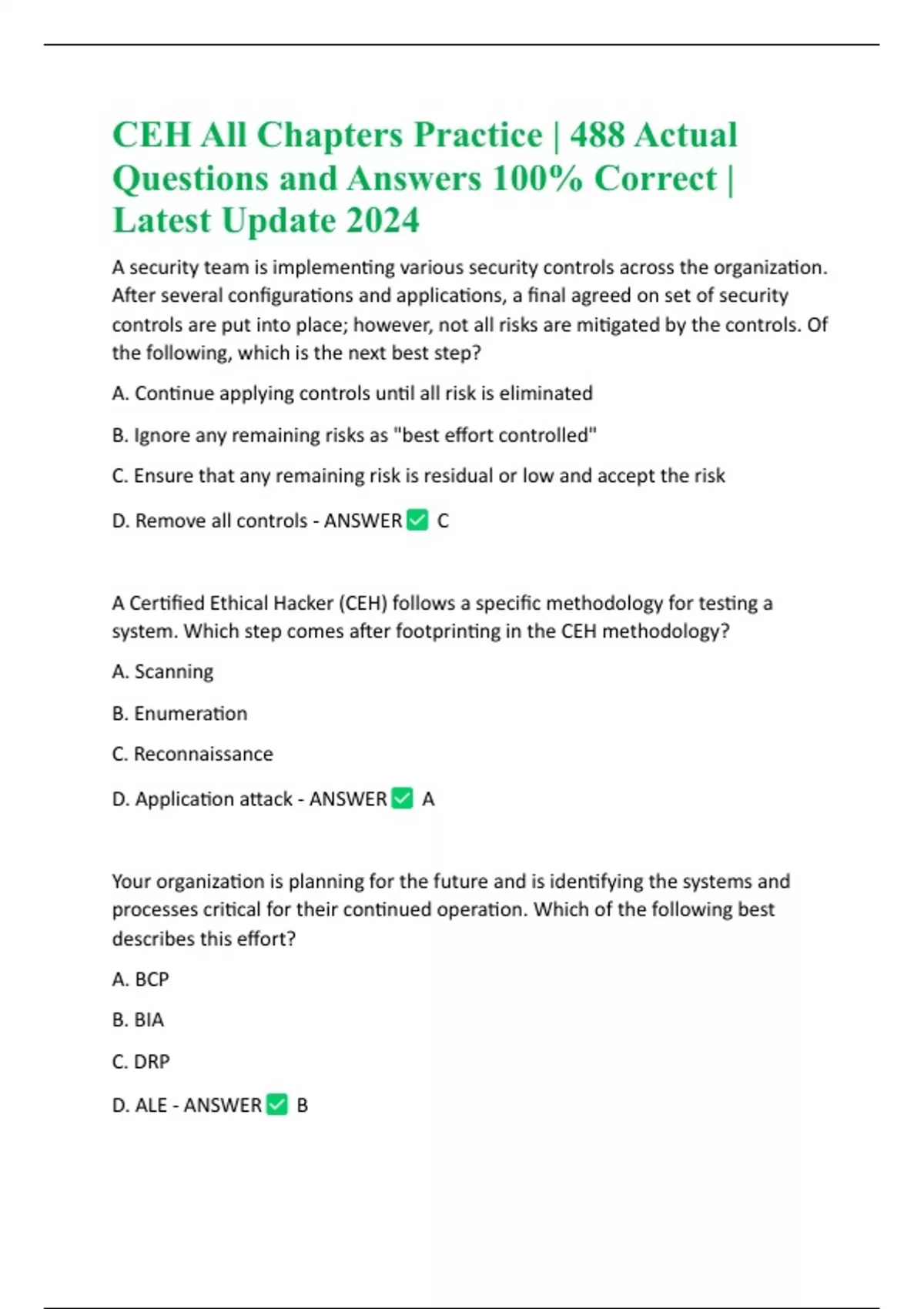 CEH All Chapters Practice | 488 Actual Questions and Answers 100% ...