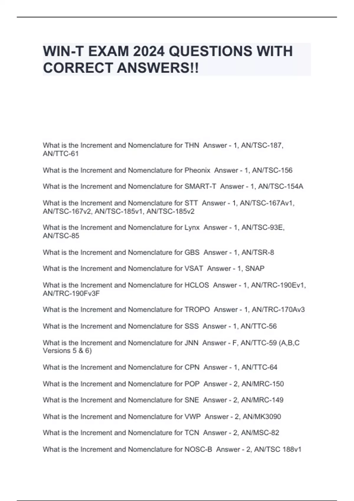 WIN-T EXAM 2024 QUESTIONS WITH CORRECT ANSWERS!! - WIN-T - Stuvia US