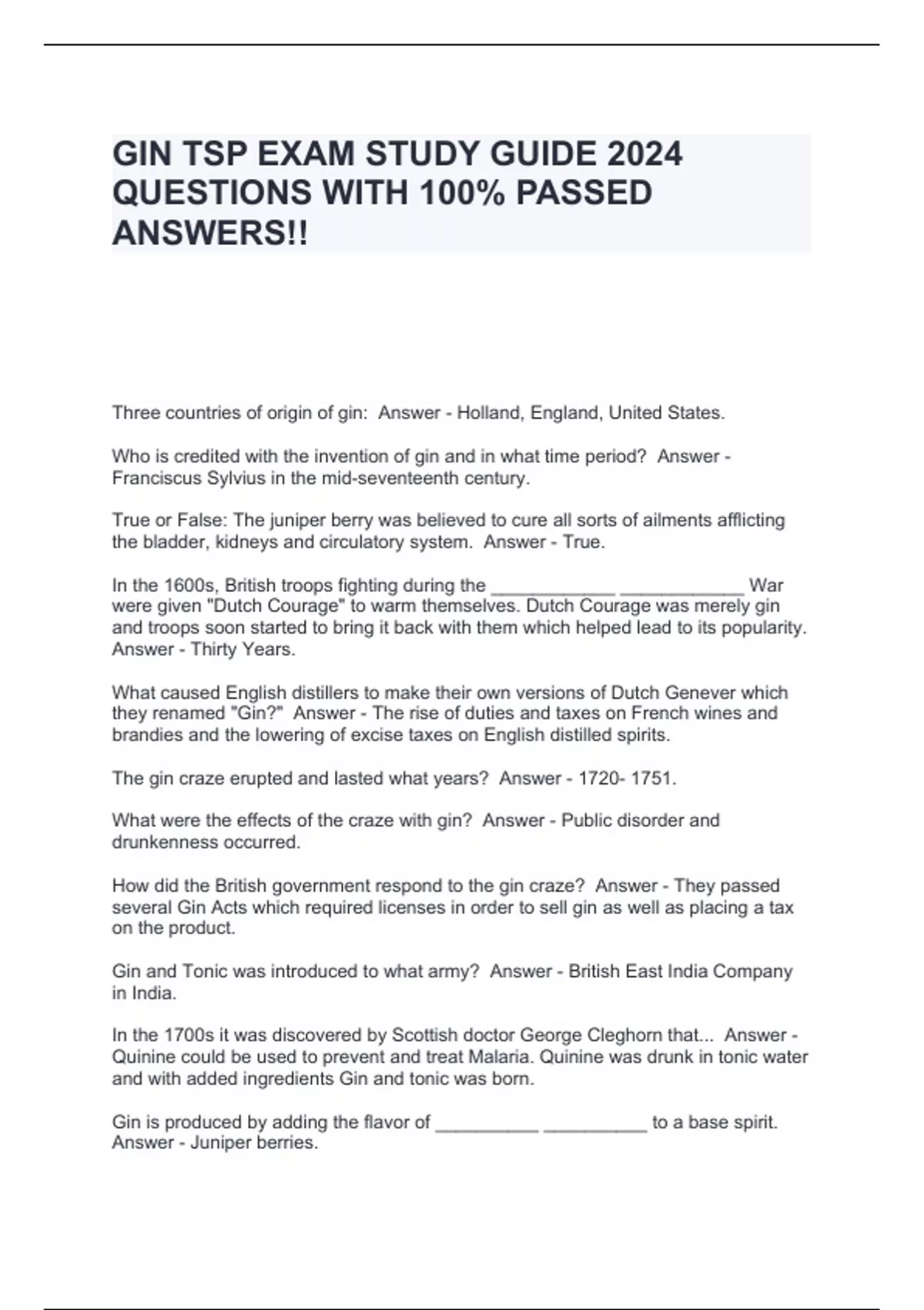 GIN TSP EXAM STUDY GUIDE 2024 QUESTIONS WITH 100% PASSED ANSWERS ...