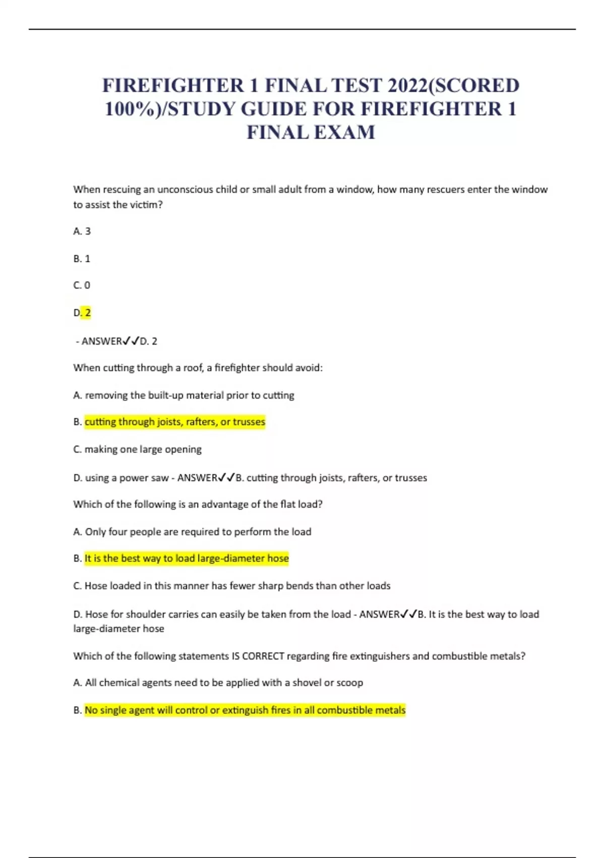FIREFIGHTER 1 STATE EXAM/ FIREFIGHTER 2 STATE EXAM NEW LATEST VERSION ...