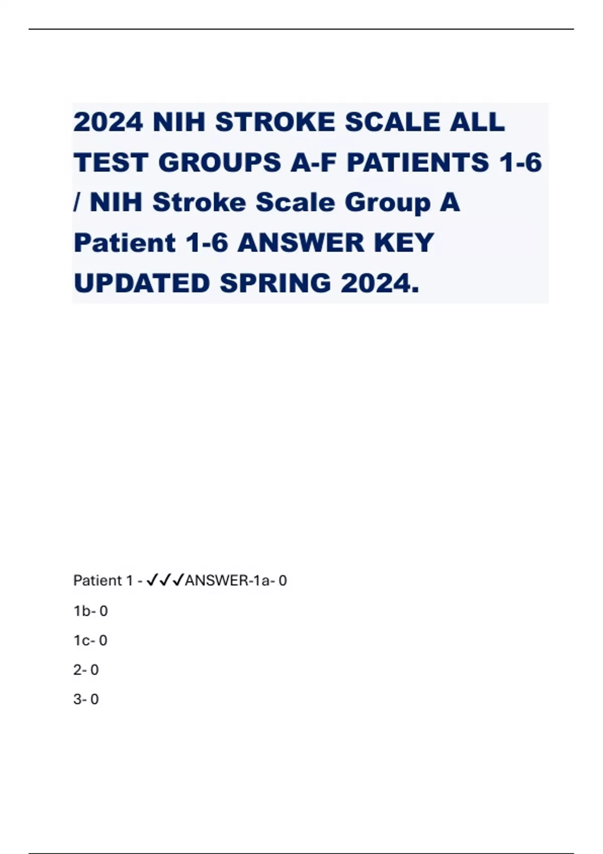 2024 NIH STROKE SCALE ALL TEST GROUPS A-F PATIENTS 1-6 / NIH Stroke ...