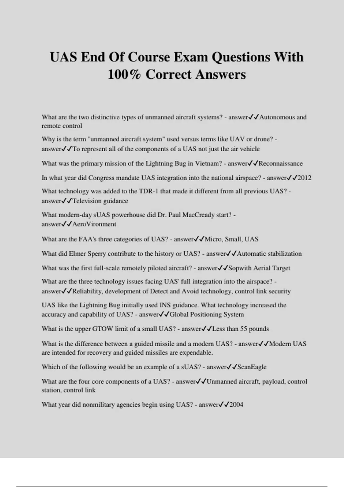 UAS End Of Course Exam Questions With 100% Correct Answers - UAS ...