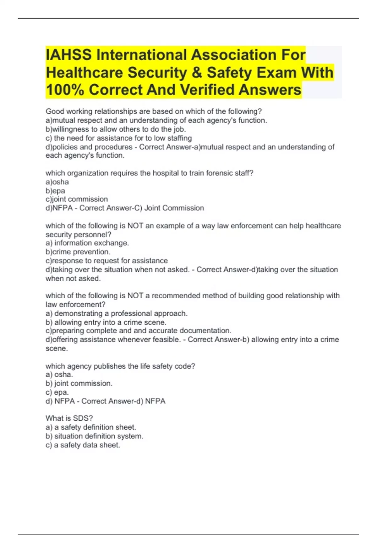 IAHSS International Association For Healthcare Security & Safety Exam ...