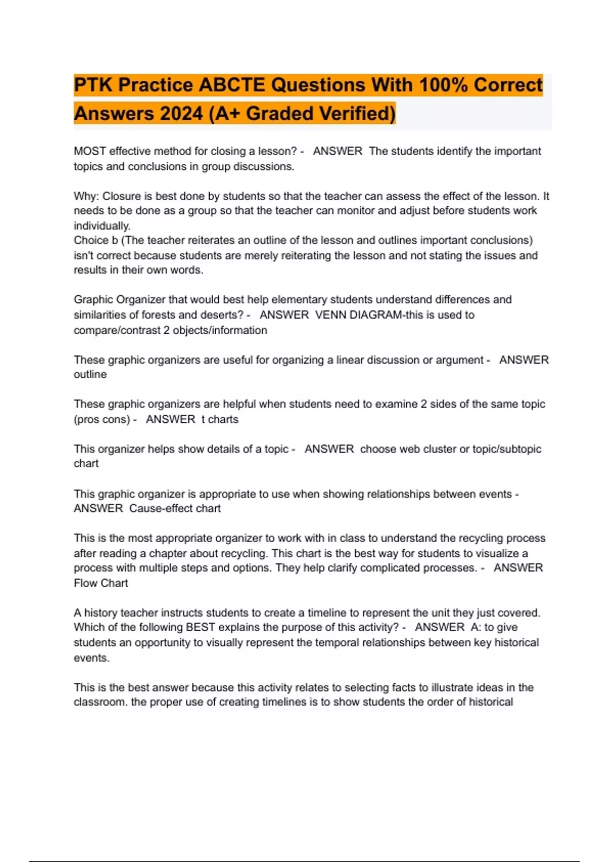 PTK Practice ABCTE Questions With 100% Correct Answers 2024 (A+ Graded ...