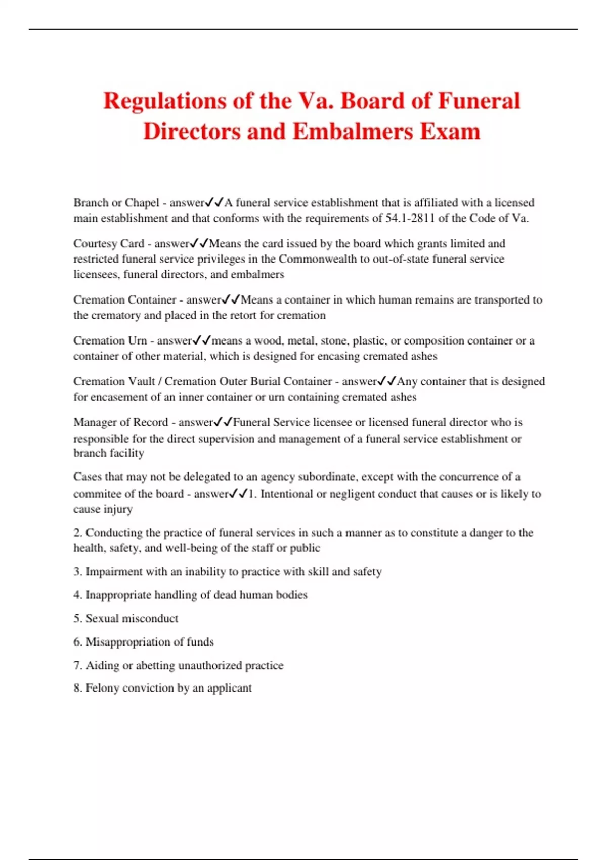 Regulations of the Va. Board of Funeral Directors and Embalmers Exam ...