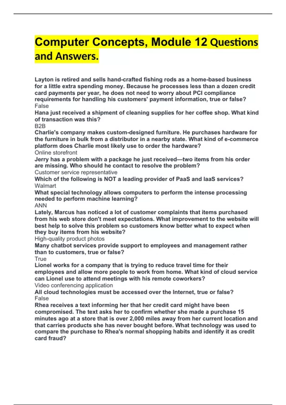 Computer Concepts, Module 12 Questions and Answers. - Computer Concepts - Stuvia US