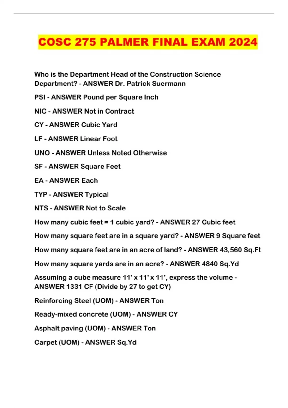 COSC 275 PALMER FINAL EXAM 2024 - COSC 275 PALMER - Stuvia US