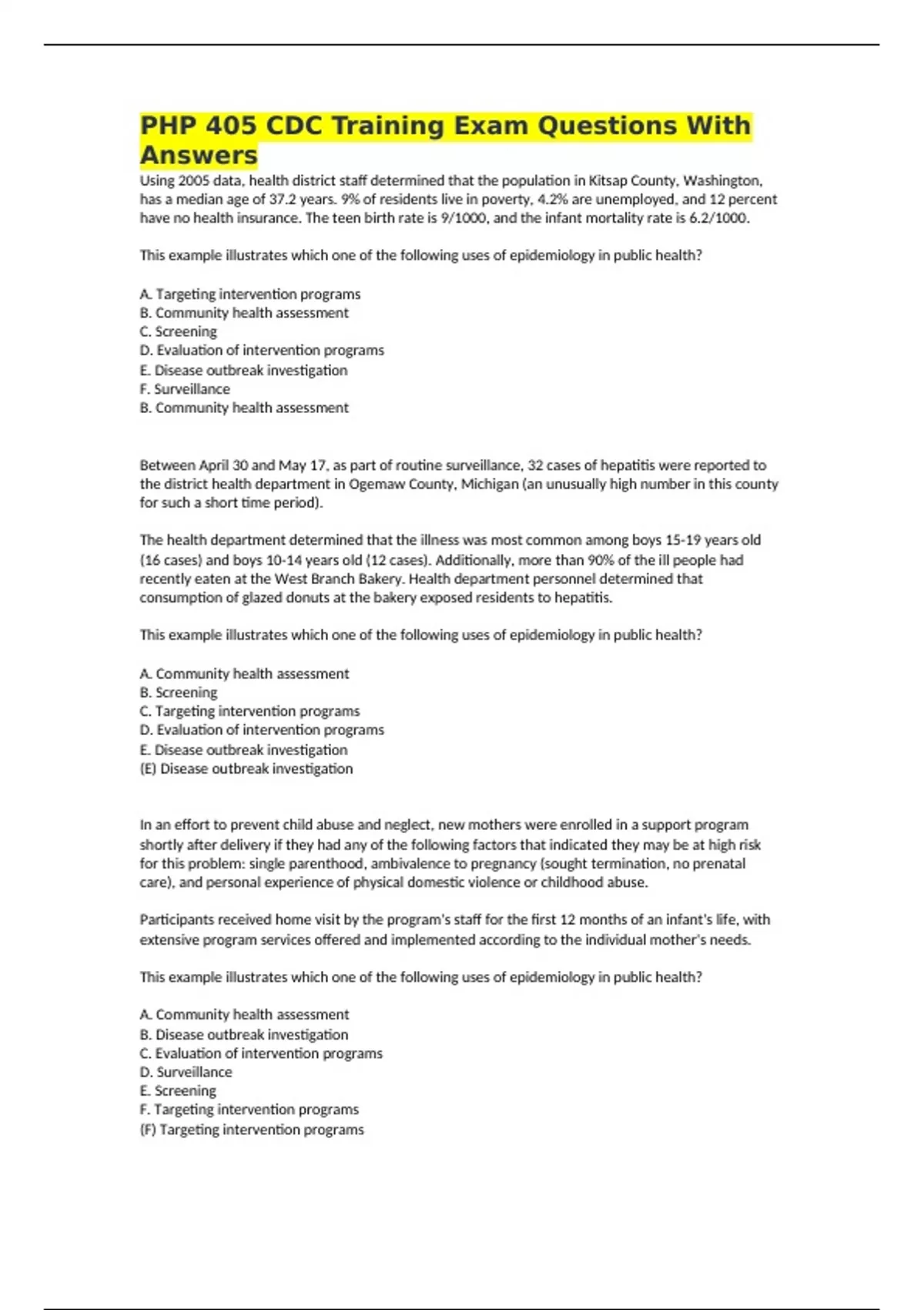 PHP 405 CDC Training Exam Questions With Answers - PHP - Stuvia US