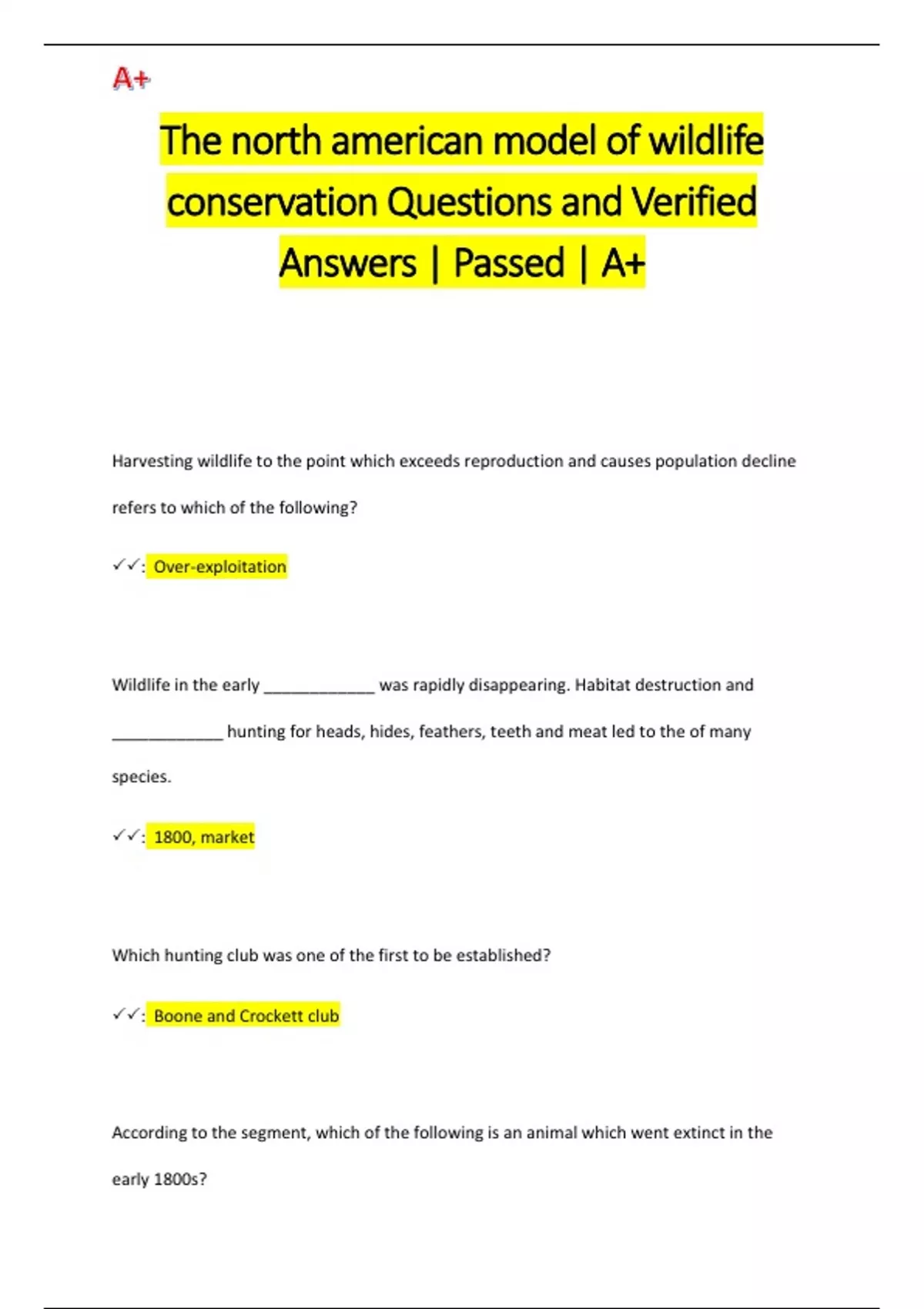 The north american model of wildlife conservation Questions and ...