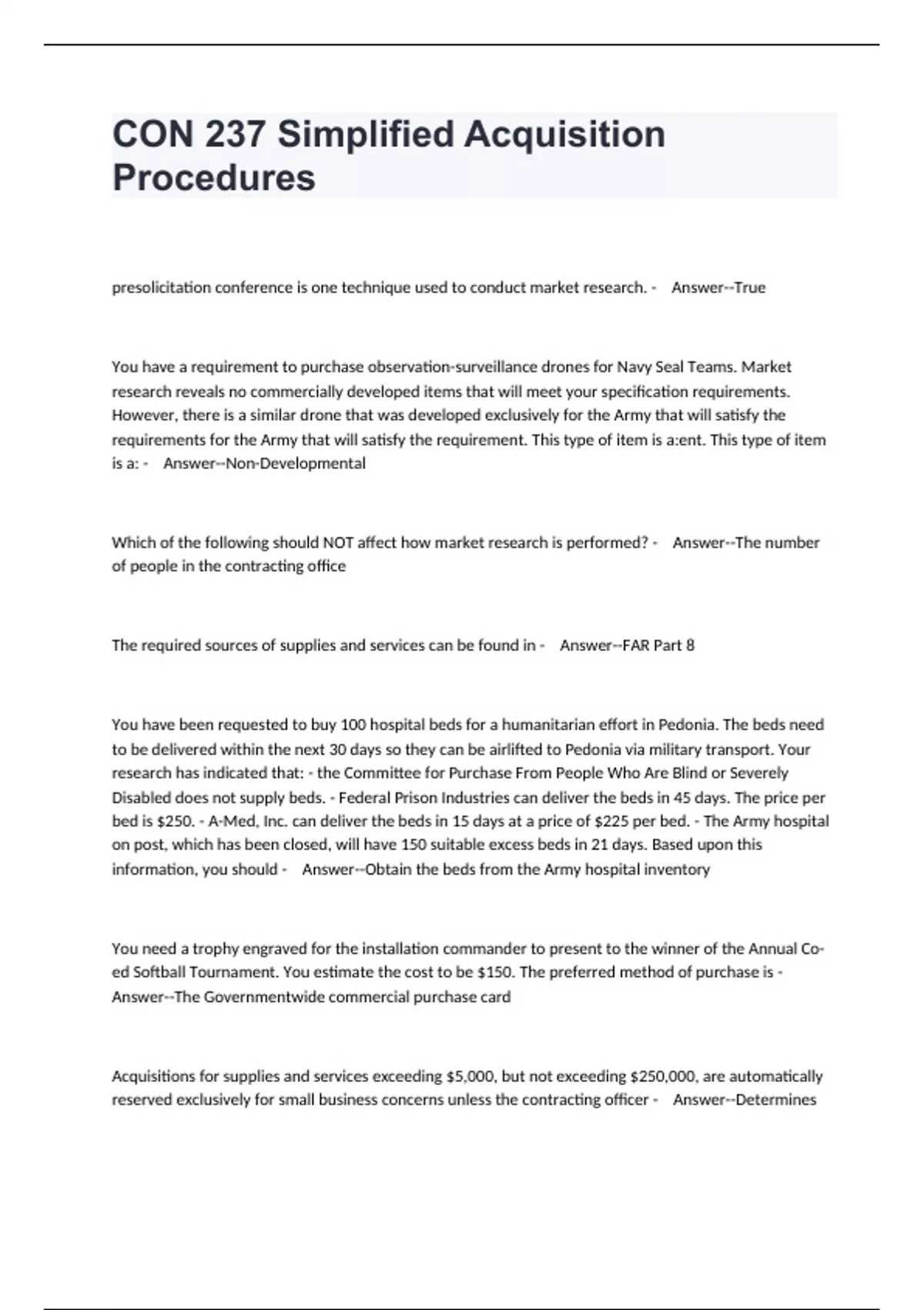 CON 237 Simplified Acquisition Procedures - CON 237 - Stuvia US