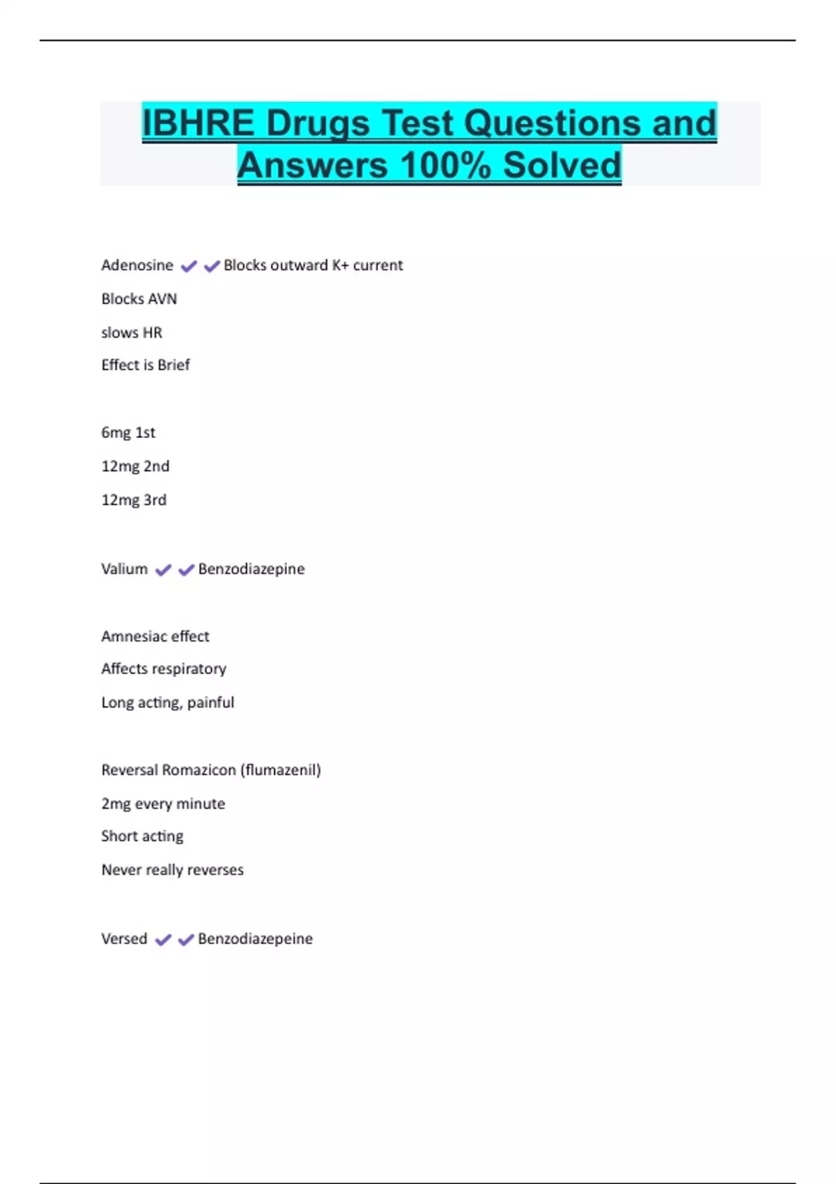 IBHRE Drugs Test Questions and Answers 100% Solved - Ibhre - Stuvia US