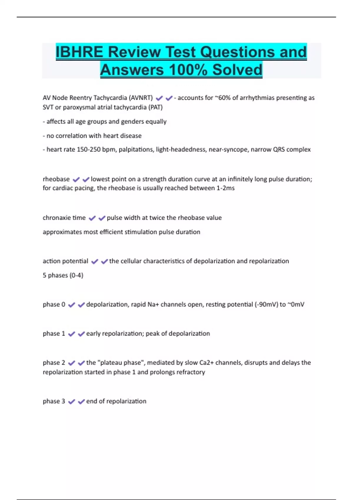 IBHRE Review Test Questions and Answers 100% Solved - IBHRE - Stuvia US