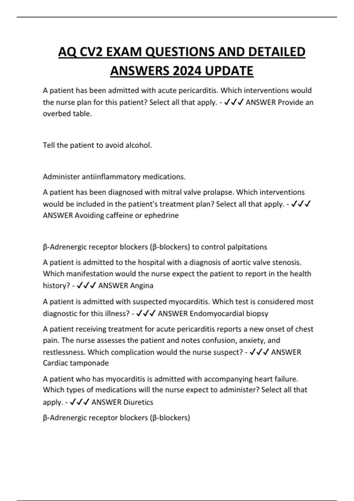 AQ CV2 EXAM QUESTIONS AND DETAILED ANSWERS 2024 UPDATE - AQ CV2 - Stuvia US