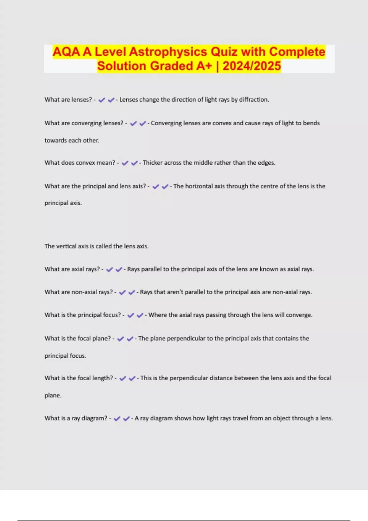 AQA A Level Astrophysics Quiz with Complete Solution Graded A+ | 2024/ ...