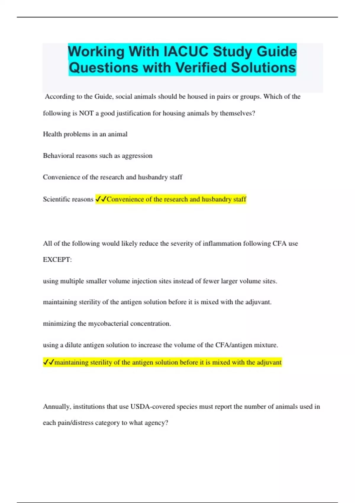 IACUC Bundled Exams Questions and Answers Latest Versions (2024/2025 ...