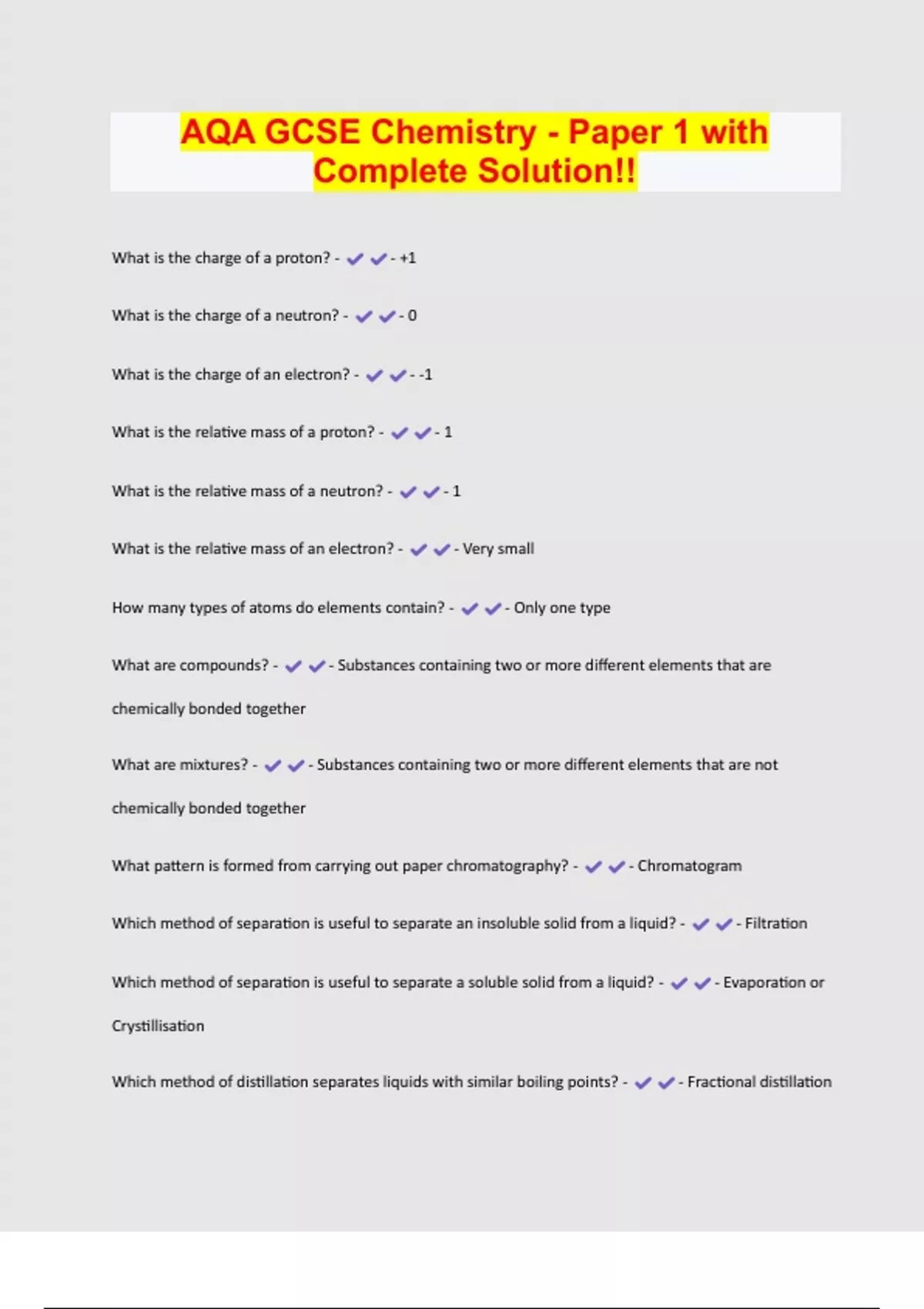 AQA GCSE Chemistry - Paper 1 with Complete Solution!! - AQA GCSE ...