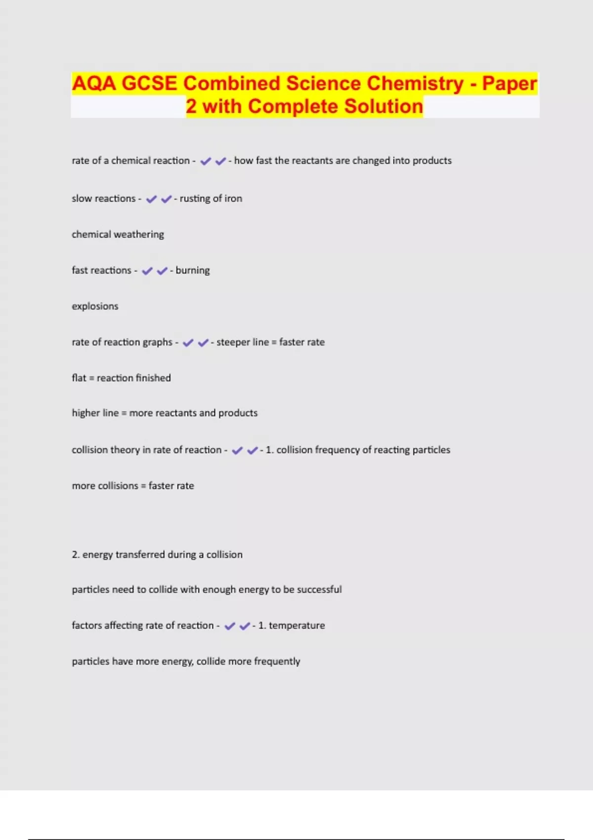 AQA GCSE Combined Science Chemistry - Paper 2 with Complete Solution ...