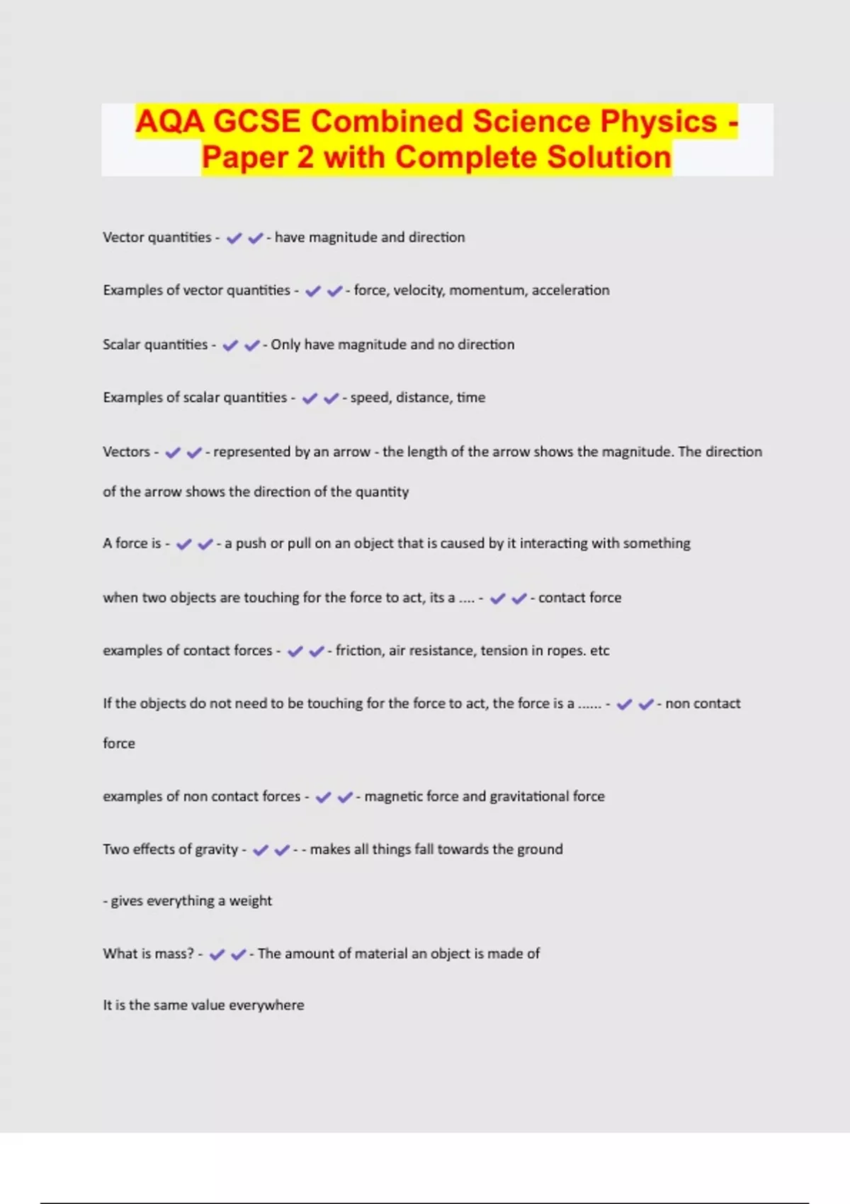 QA GCSE Combined Science Physics - Paper 2 with Complete Solution - QA ...