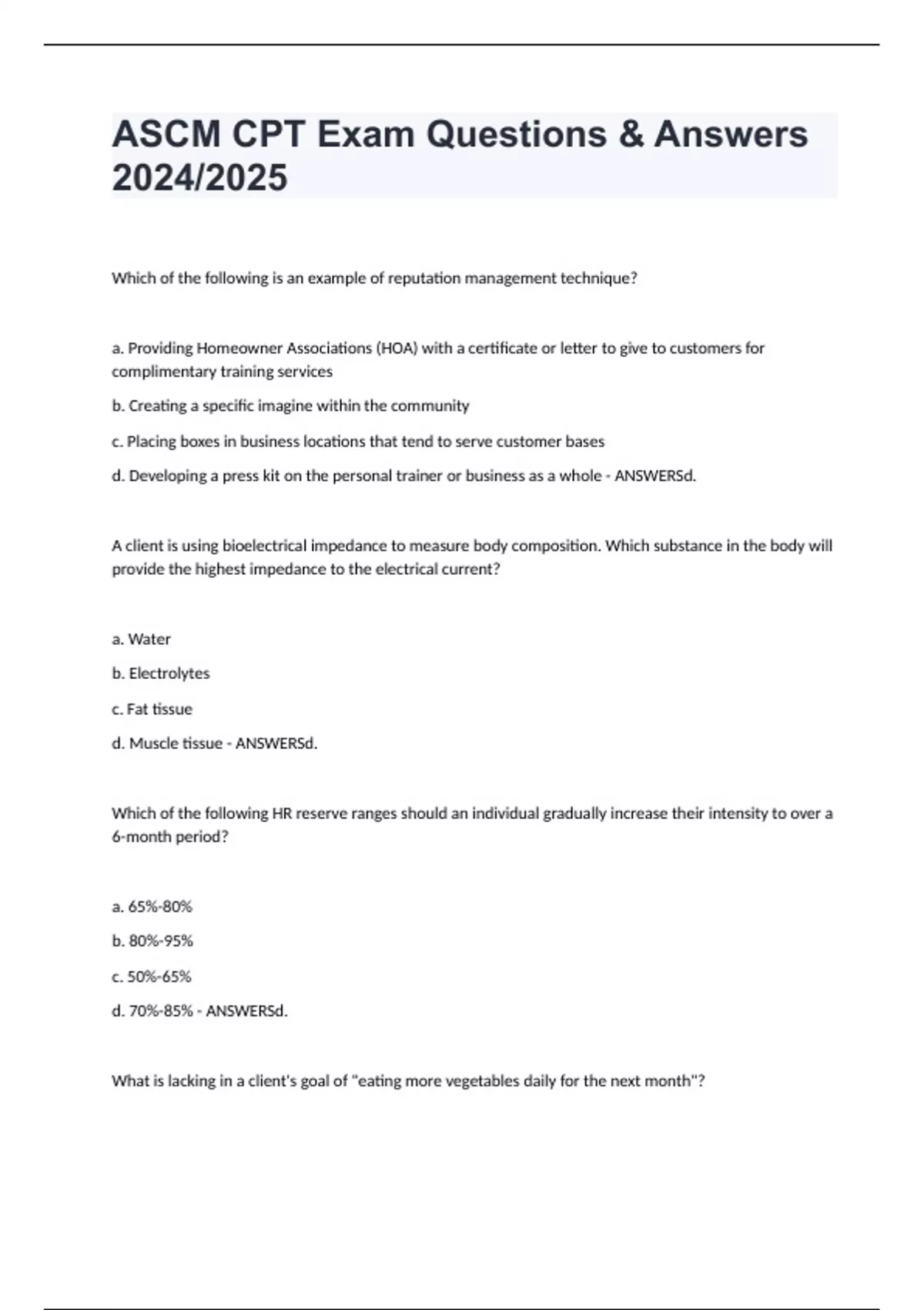 ASCM CPT Exam Questions & Answers 2024/2025 - ASCM CPT - Stuvia US