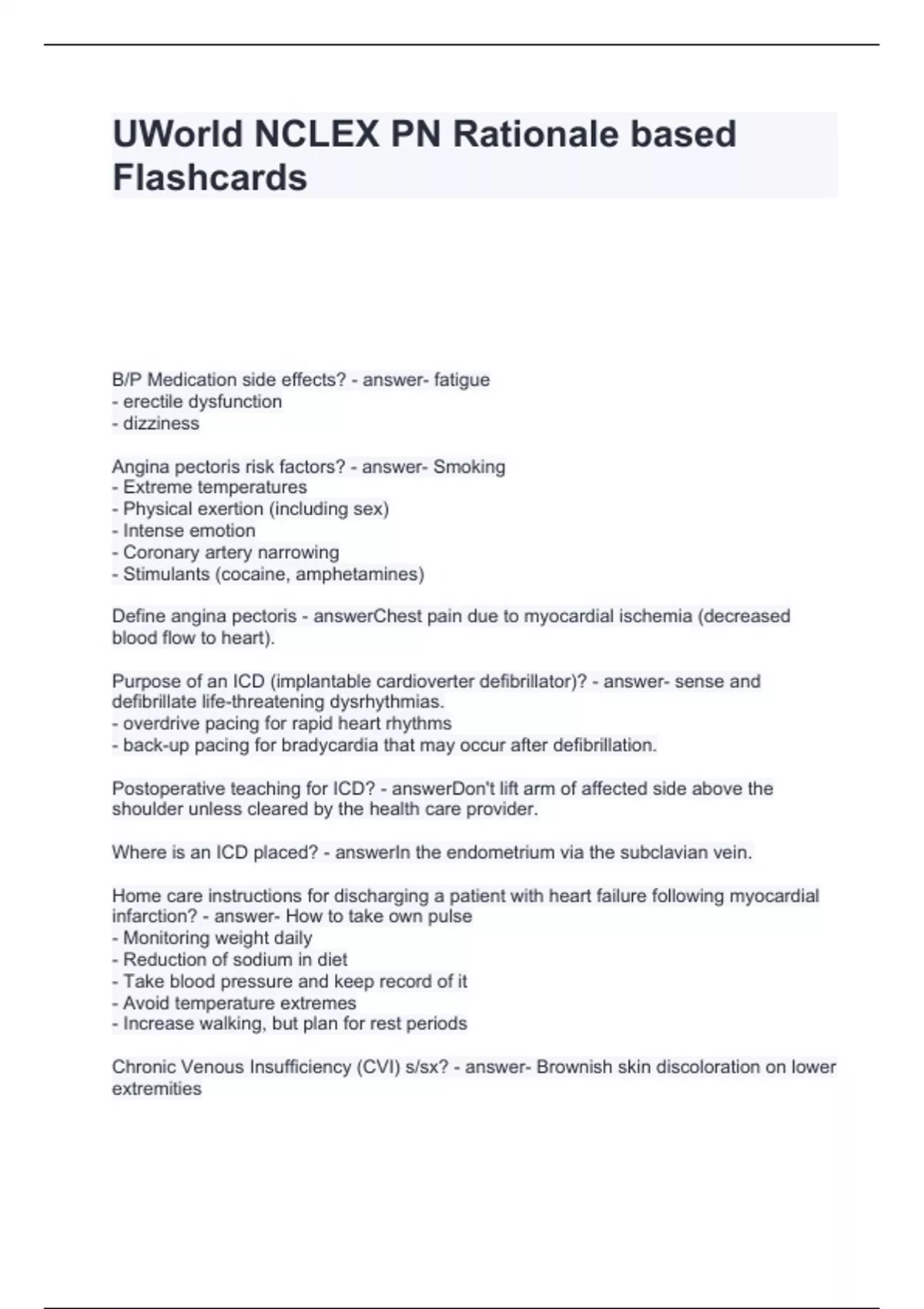 UWorld NCLEX- PN Rationale- based Flashcards Exam with solved questions ...