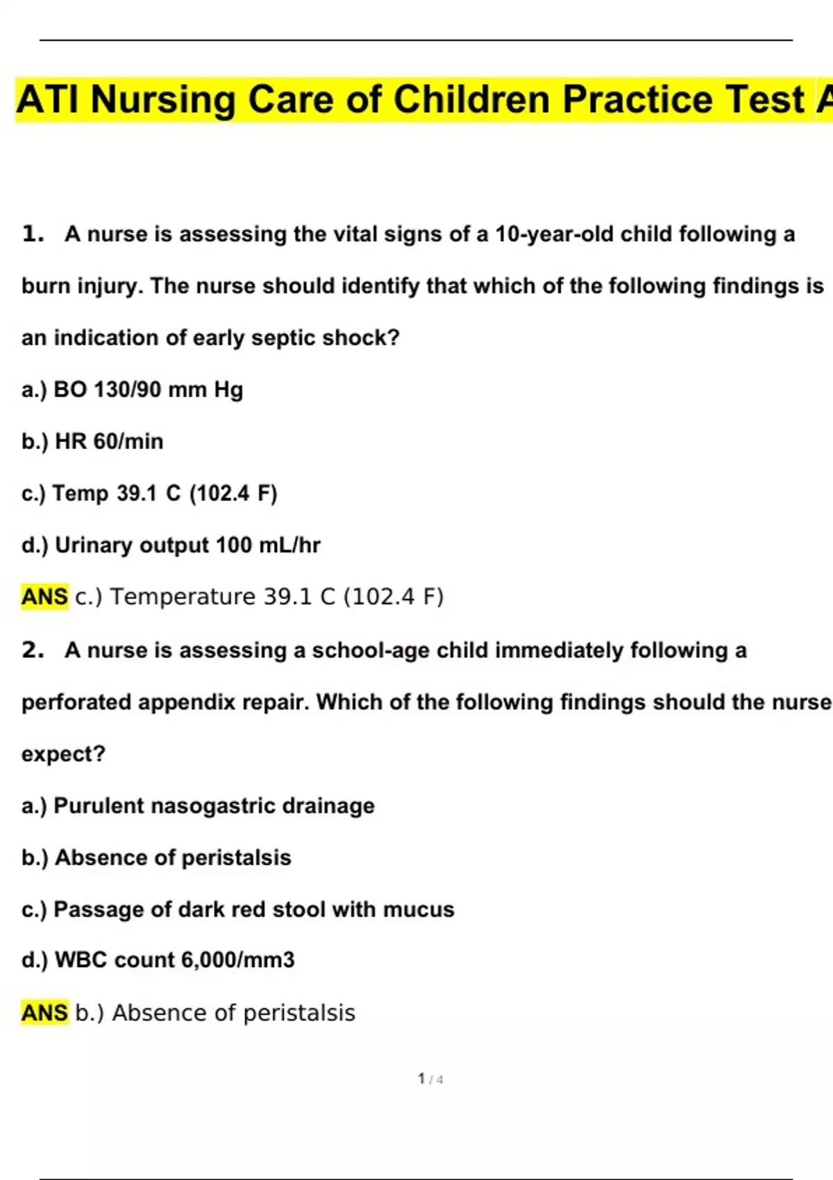 ATI Nursing Care of Children Practice Test A (2024/2025) Newest ...