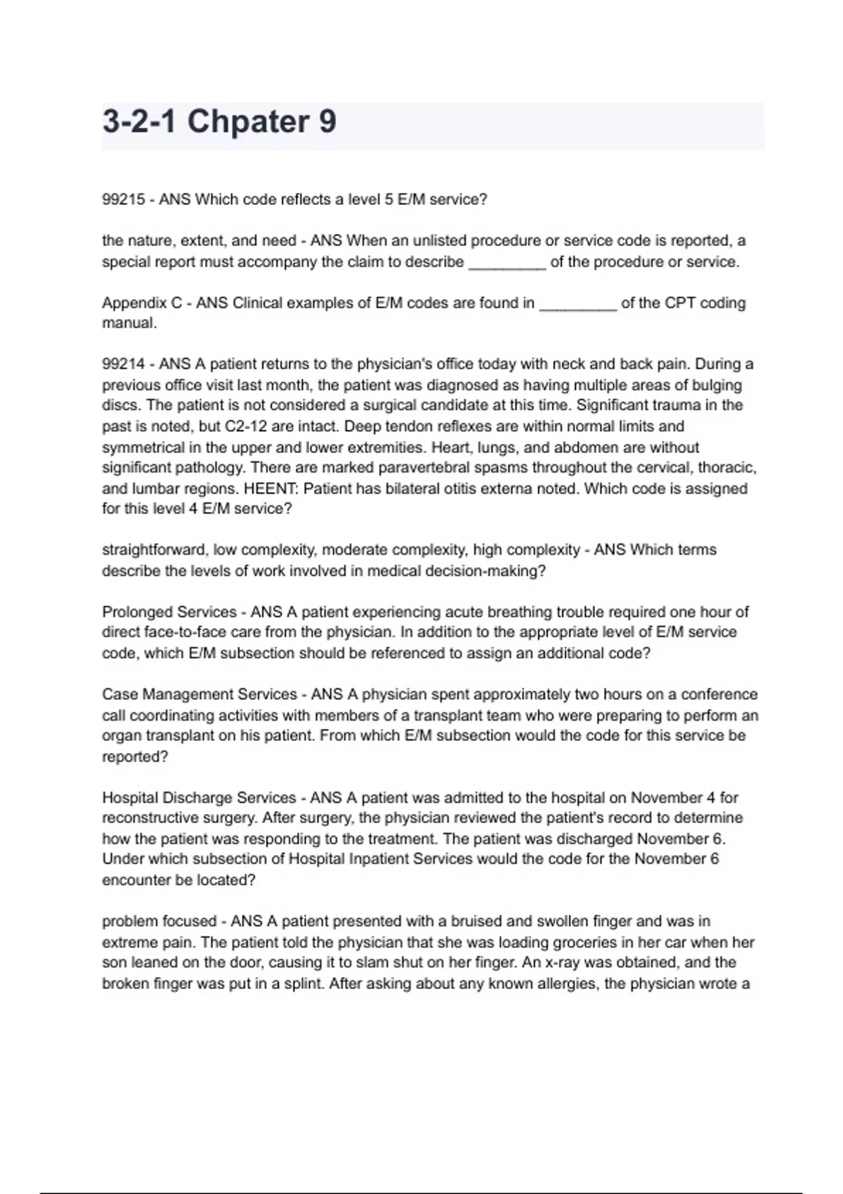 3-2-1 Chapter 9 Exam 2024/2025 Questions With Completed & Verified Solutions. - Intact Specialty ...