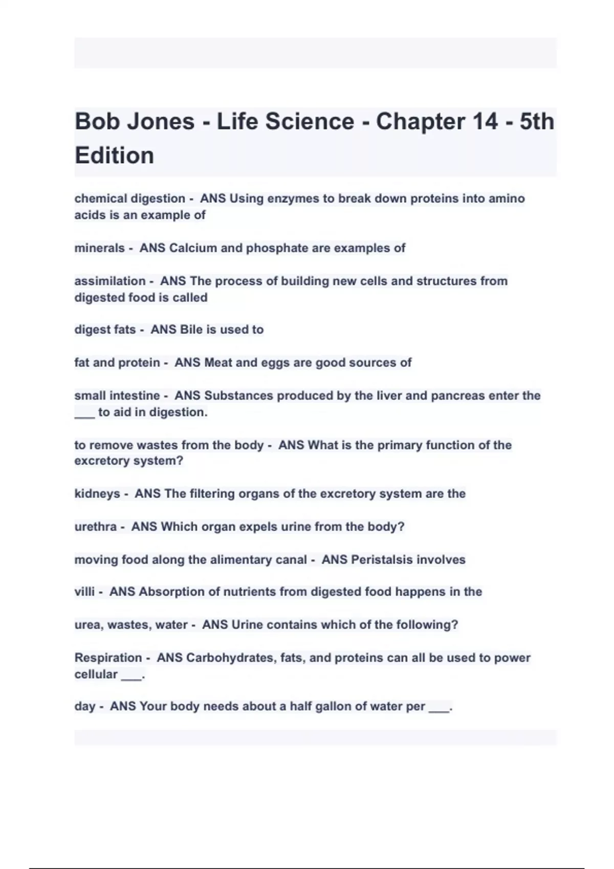 Bob Jones - Life Science - Chapter 14 - 5th Edition Exam Questions and ...