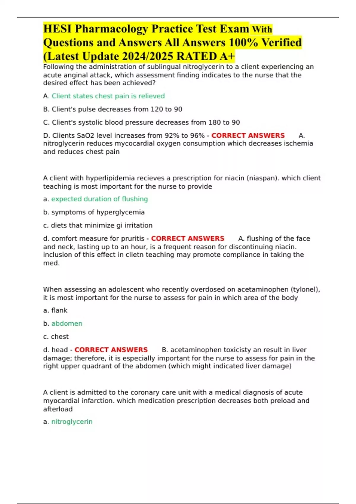 HESI Pharmacology Practice Test Exam With Questions and Answers All ...
