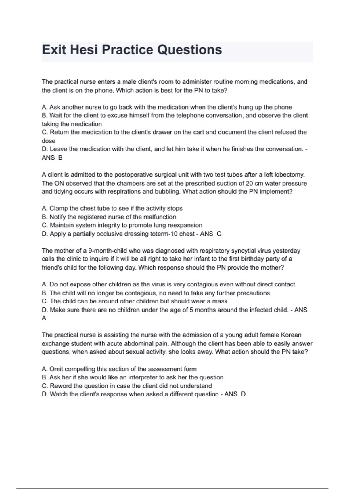 Exit Hesi Practice Exam 2024/2025 Questions With Completed & Verified ...