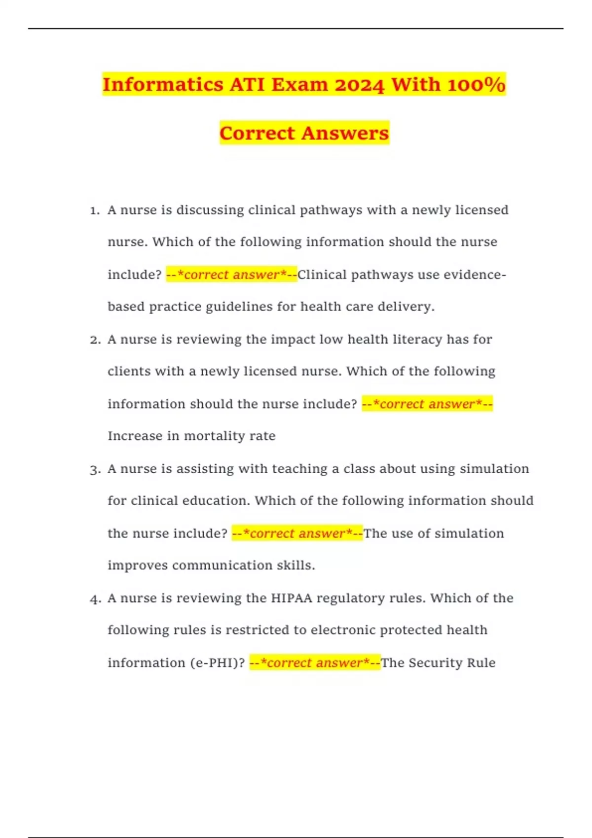 Informatics ATI Exam 2024 With 100% Correct Answers - ATI - Stuvia US