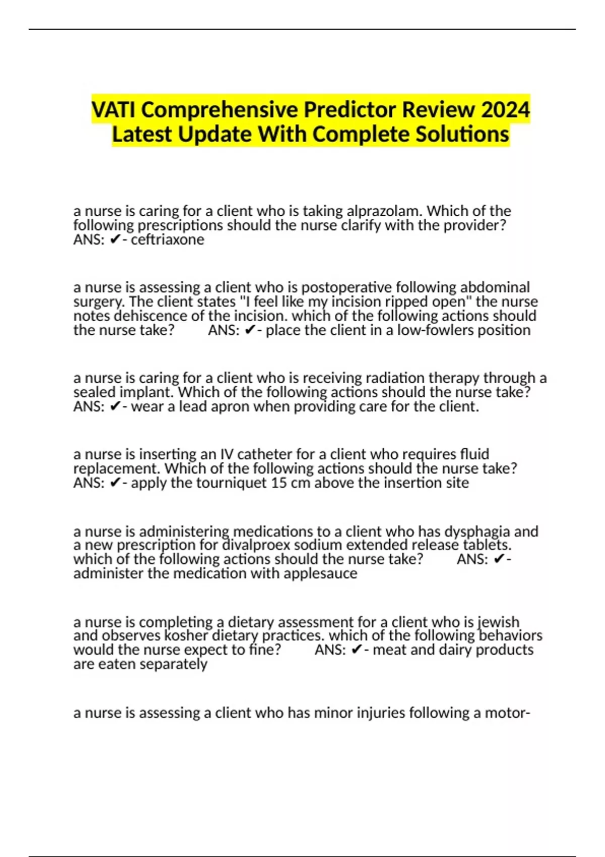 VATI Comprehensive Predictor Review 2024 Latest Update With Complete ...