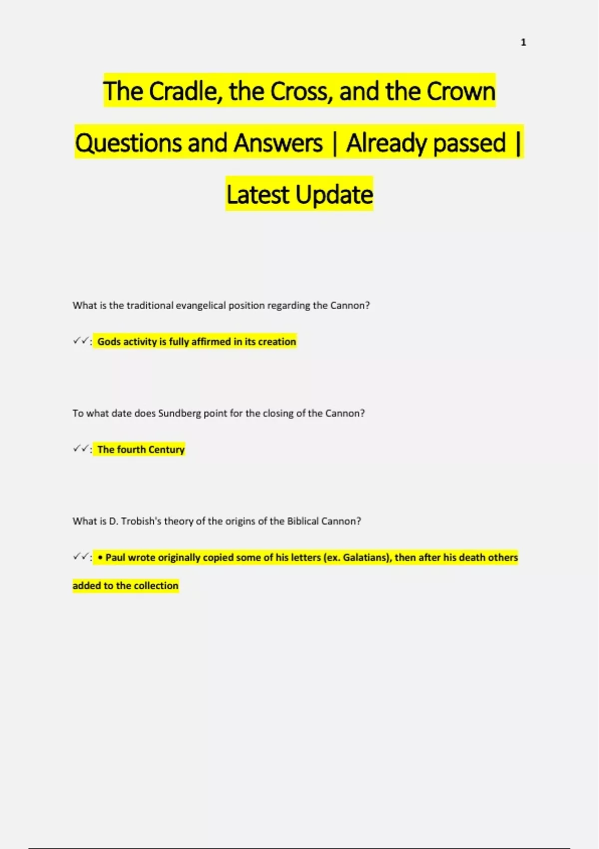The Cradle, the Cross, and the Crown Questions and Answers | Already ...