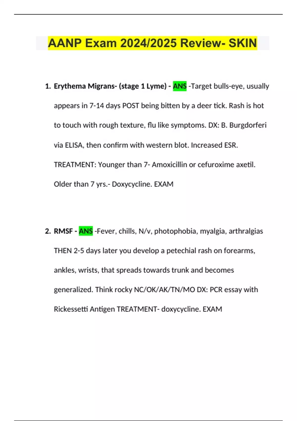 AANP Exam 2024/2025 Review- SKIN - AANP Exam - Stuvia US