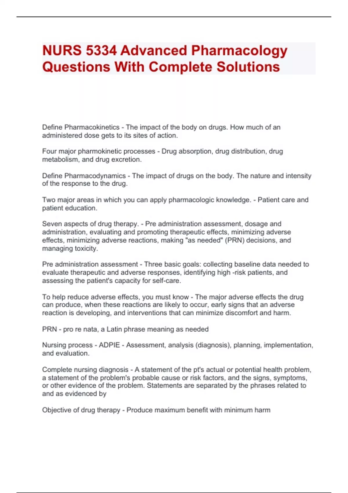 NURS 5334 Advanced Pharmacology Questions With Complete Solutions ...