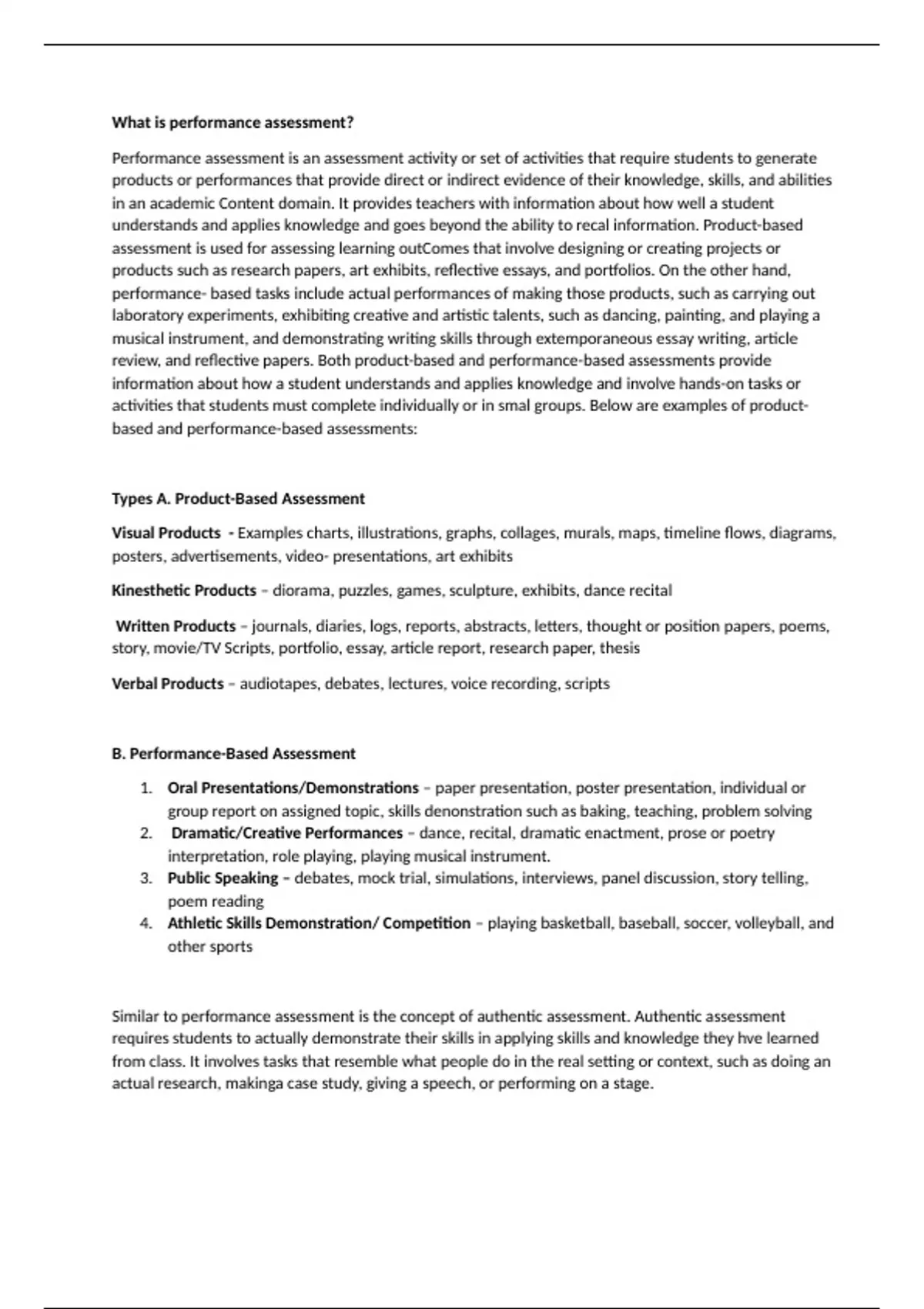 Summary What is Performance assessment? - None - Stuvia US