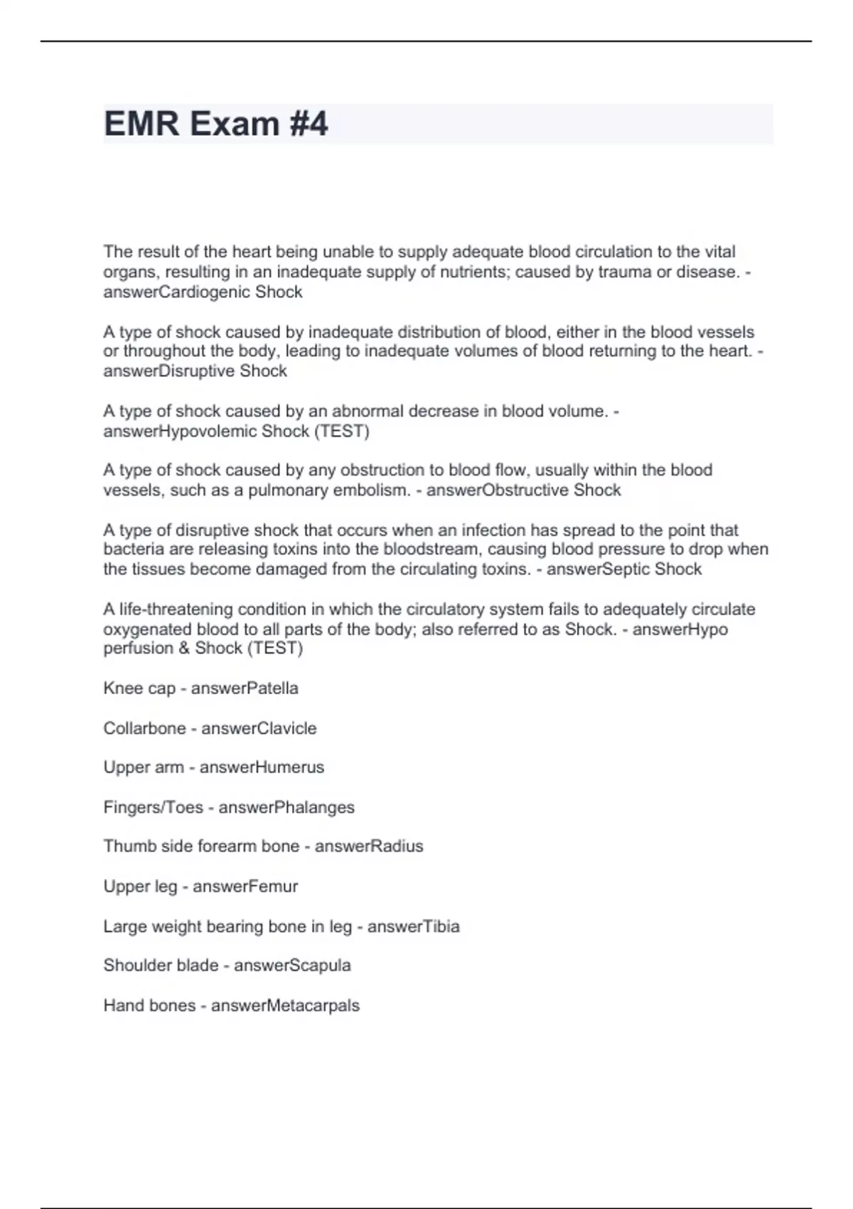 EMR Exam #4, Questions and Answers 2024 - EMR - Stuvia US