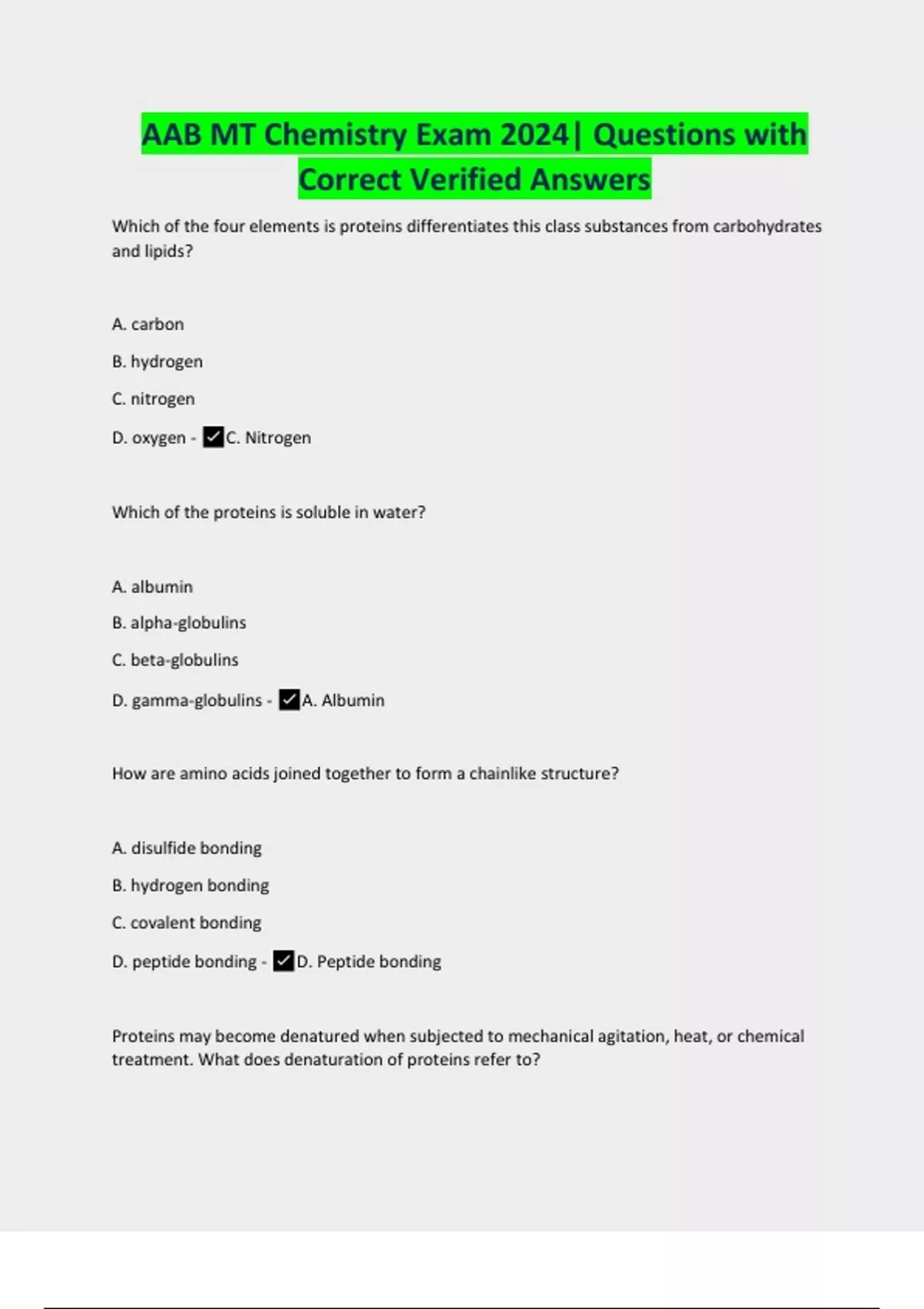 AAB MT Chemistry Exam 2024| Questions with Correct Verified Answers ...