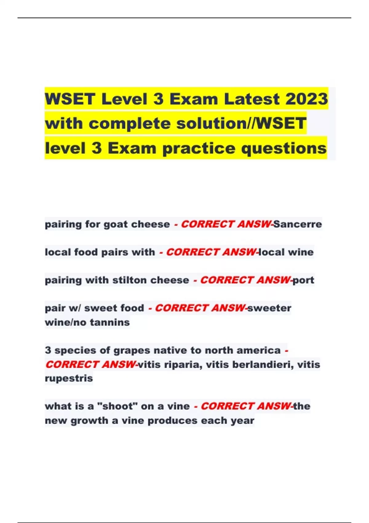Exam (elaborations) WSET Level 3 Exam Latest 2023 with complete ...