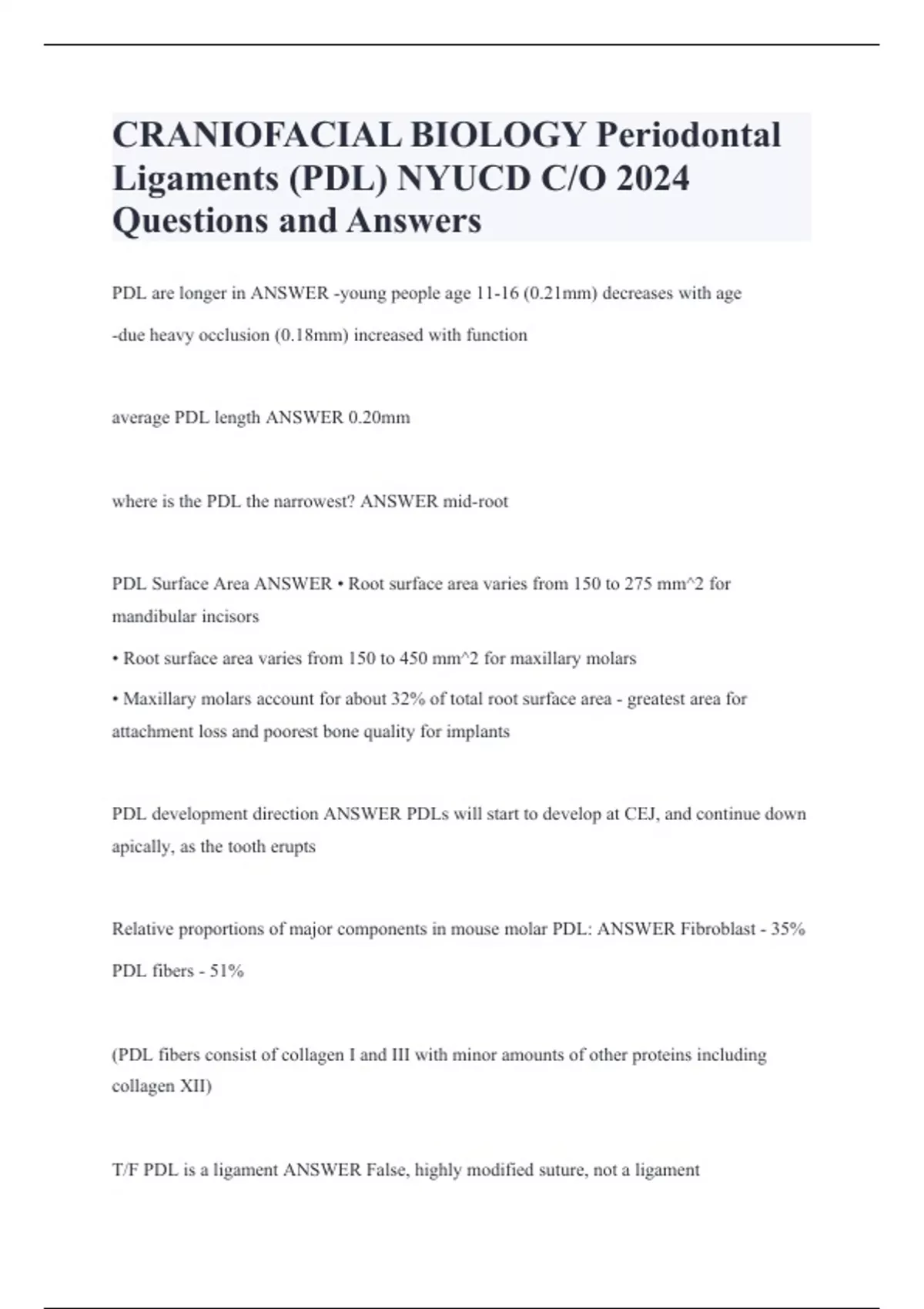 CRANIOFACIAL BIOLOGY Periodontal Ligaments (PDL) NYUCD C/O 2024 ...