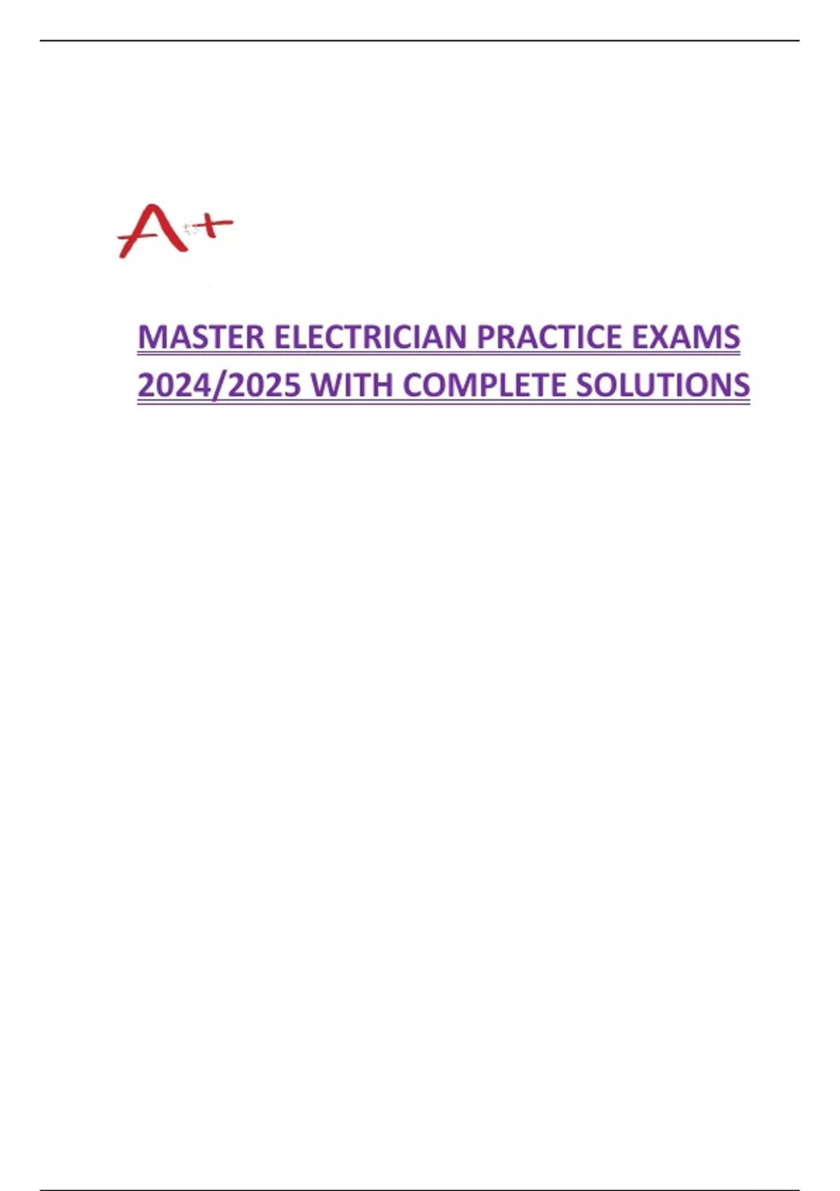 MASTER ELECTRICIAN PRACTICE EXAMS 2024/2025 WITH COMPLETE SOLUTIONS ...