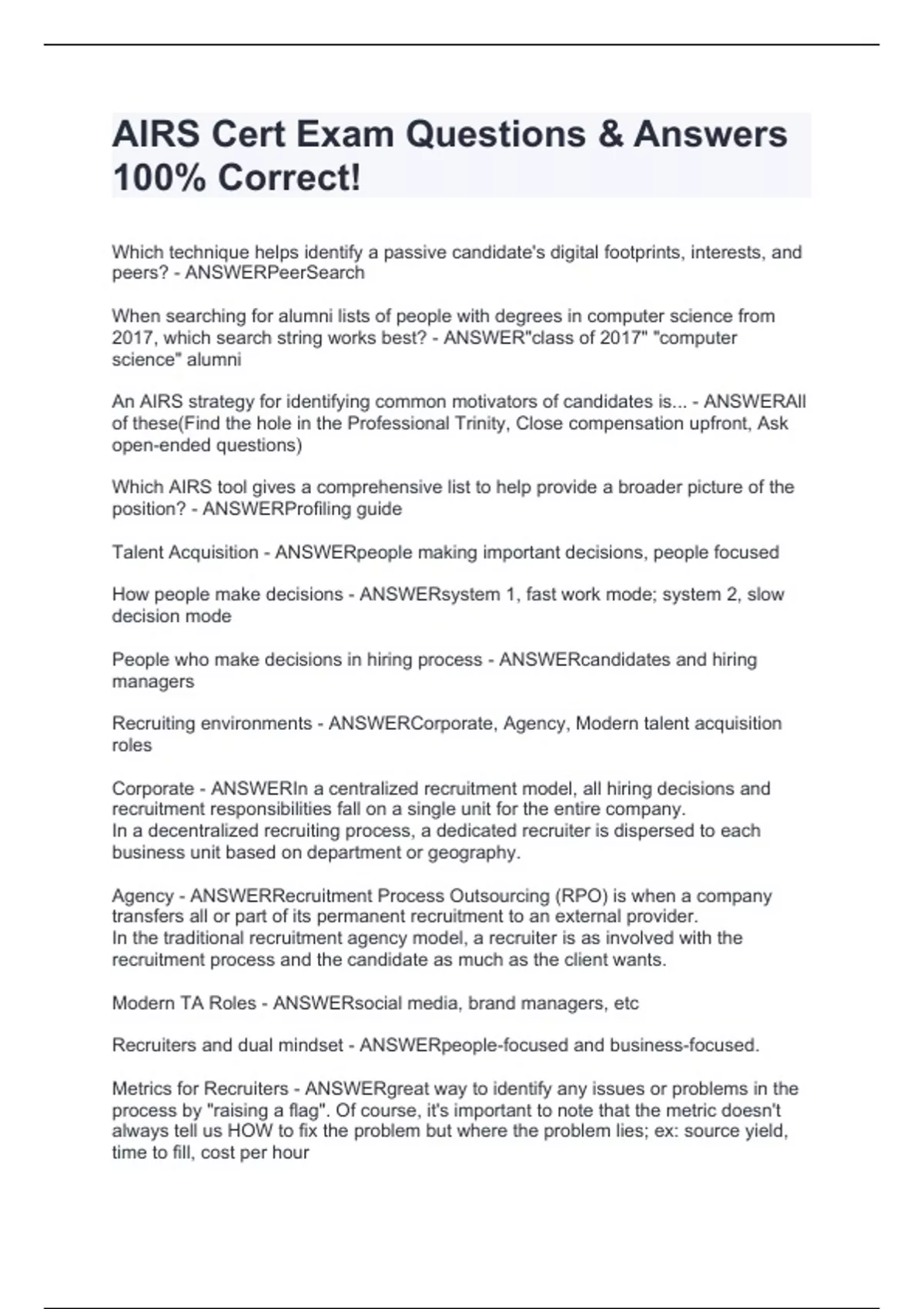 AIRS Cert Exam Questions & Answers 100% Correct! - AIRS Cert - Stuvia US