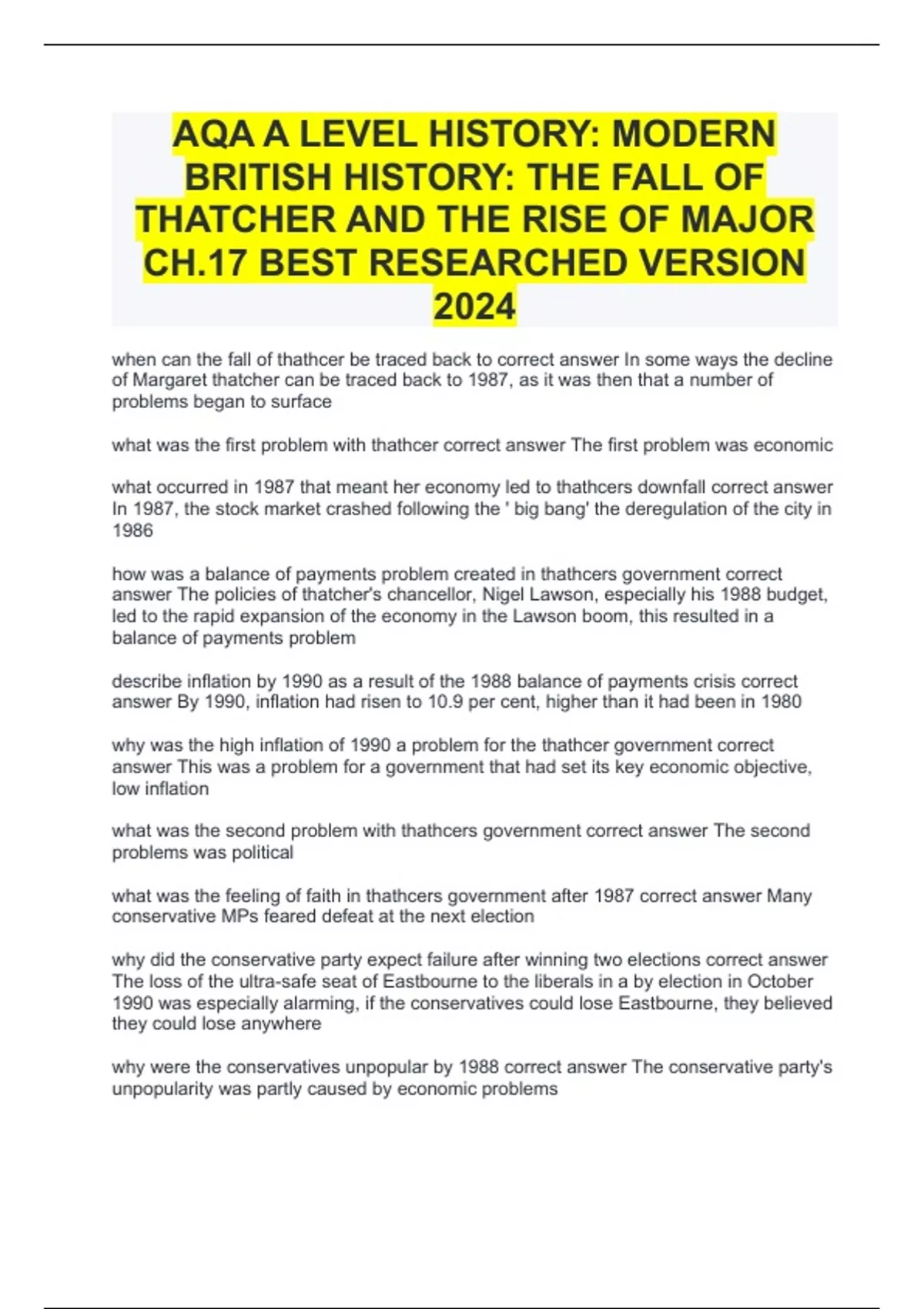 AQA A Level History: Modern British History: The Fall of Thatcher and ...