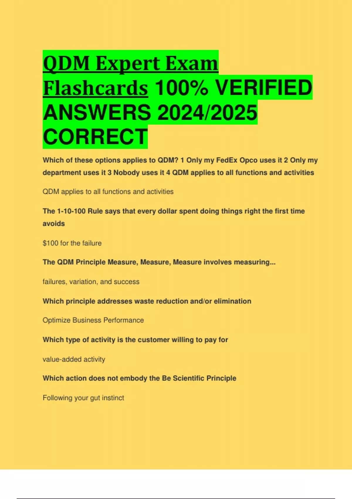 BEST ANSWERS QDM Expert Exam Flashcards 100% VERIFIED ANSWERS 2024/2025 ...