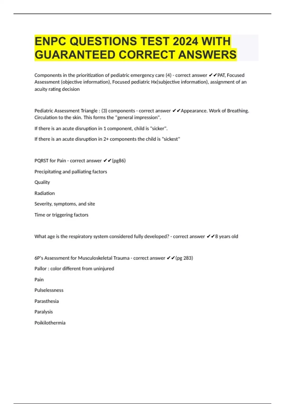 ENPC QUESTIONS TEST 2024 WITH GUARANTEED CORRECT ANSWERS - ENPC - Stuvia FR
