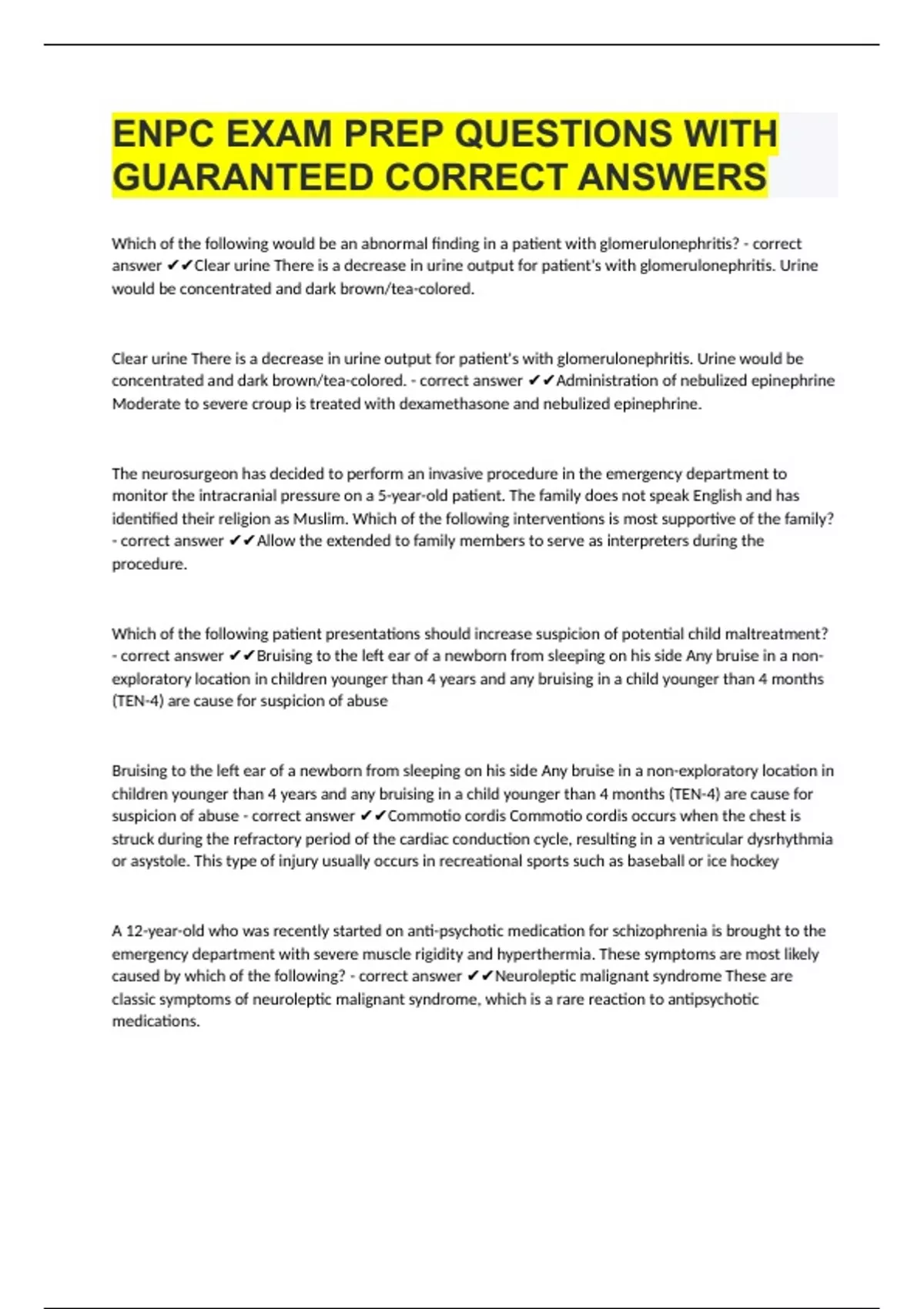 ENPC EXAM PREP QUESTIONS WITH GUARANTEED CORRECT ANSWERS - ENPC - Stuvia FR