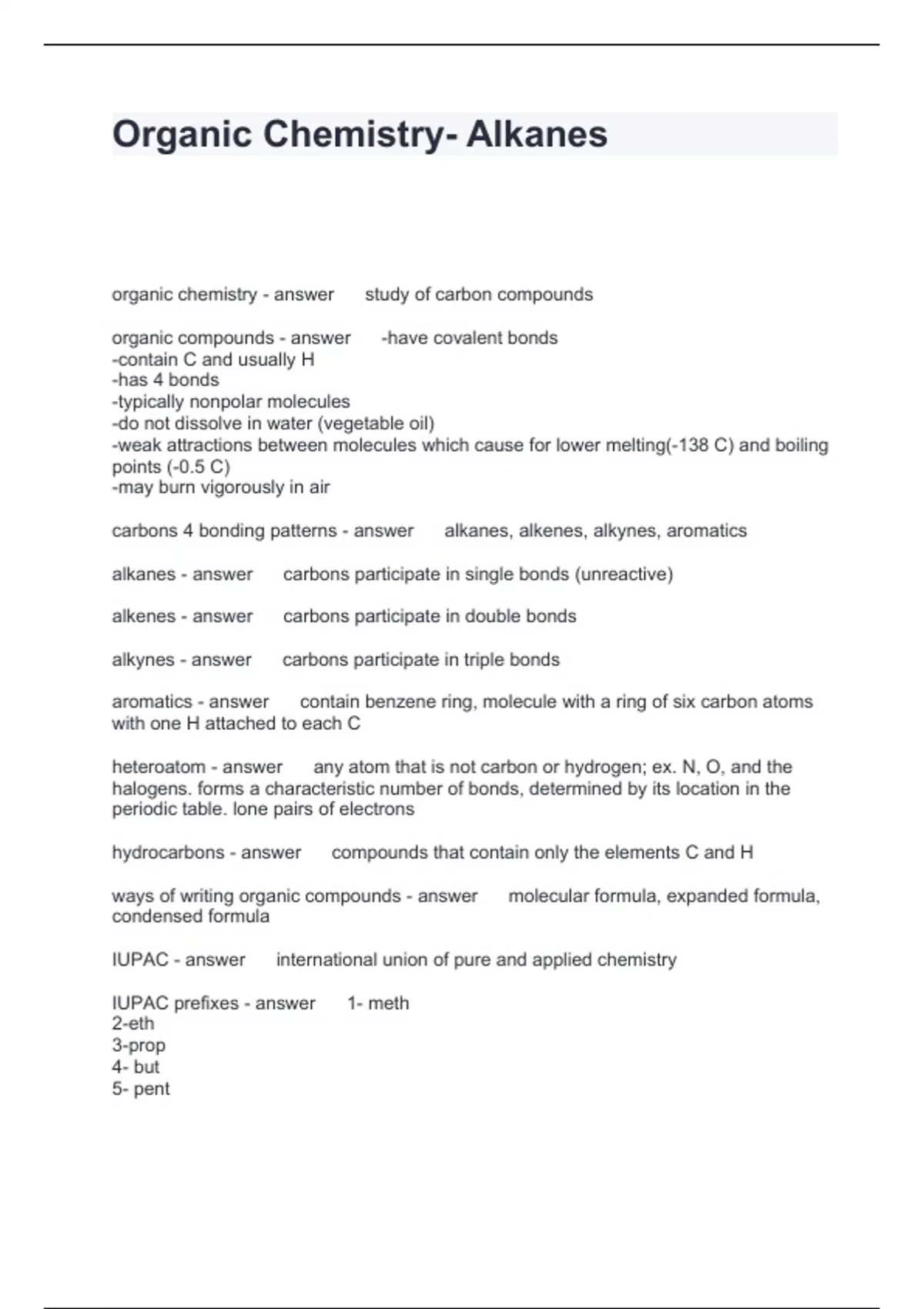 Organic Chemistry- Alkanes Questions and Answers 2024 - Organic ...